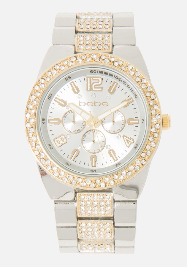 Bebe Two Tone Crystal Bezel Arabic Numbers Watch - ShopStyle