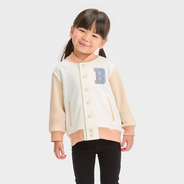 Toddler Girls' Bluey Varsity Bomber Jacket - Cream - ShopStyle