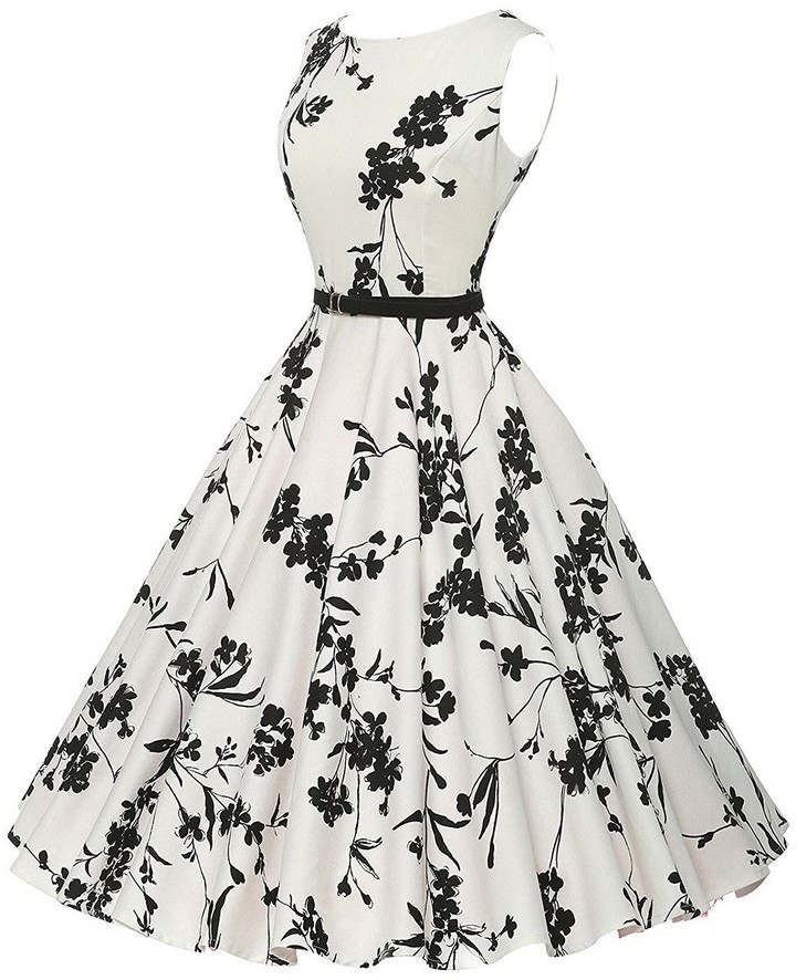 VERNASSA Women's Vintage Dresses 50s Retro Classy Hepburn Style Cotton ...