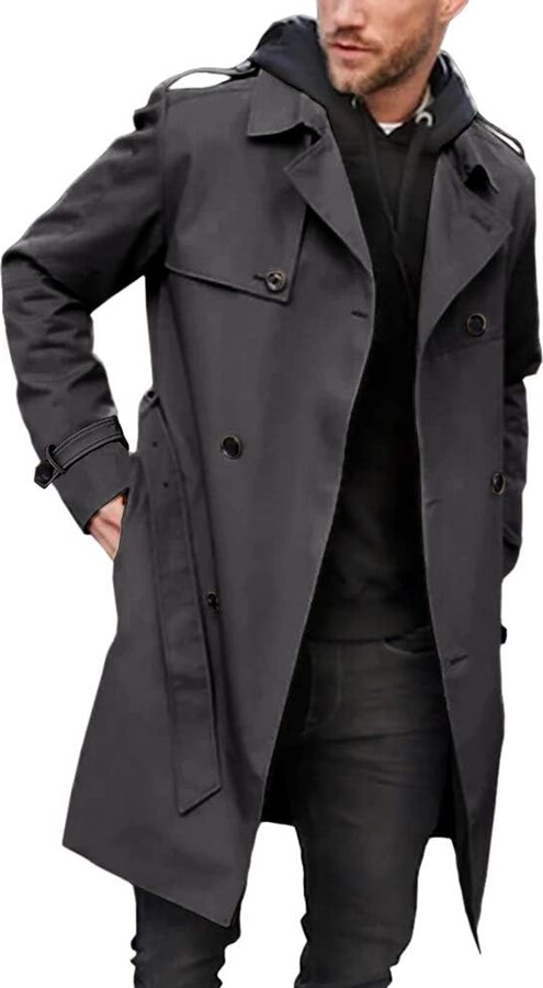 Runcati Men's Coat Double Breasted Trench Coat Long Lapel Business ...