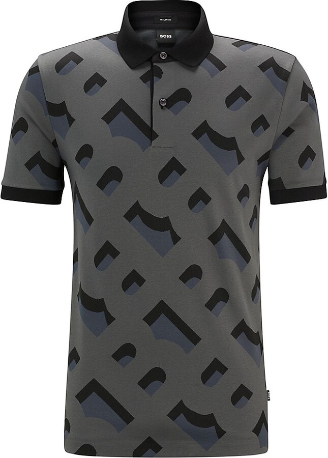 HUGO BOSS Monogram-Jacquard Polo Shirt in Mercerized Stretch Cotton ...