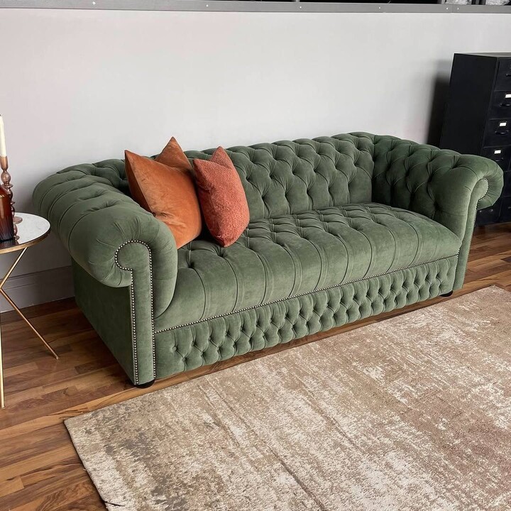 KDMD Belgravia Chic Velvet 3 Seater Sofa - Cayman Deep Celadon ...