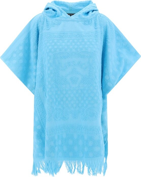 Versace Frayed Edge Logo Jacquard Hooded Poncho - ShopStyle Capes