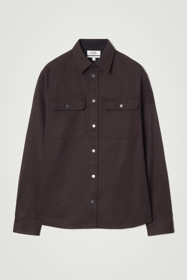 COS Twill Utility Overshirt in Brown - ShopStyle Long Sleeve Shirts