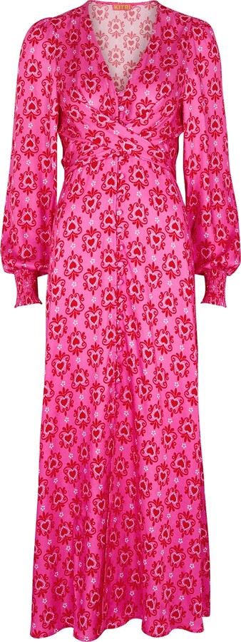 KITRI Aurora Heart-print Satin Maxi Dress - ShopStyle