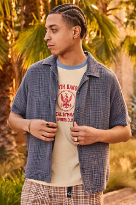 Ayker Blue Triple Gauze Short Sleeve Shirt - Blue S at Urban Outfitters ...