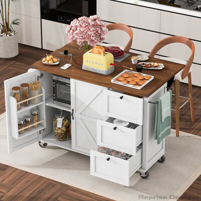 Gracie Oaks 54.5"Kitchen Island with Power Outlet and Drop Leaf - ShopStyle Buffets & Sideboards