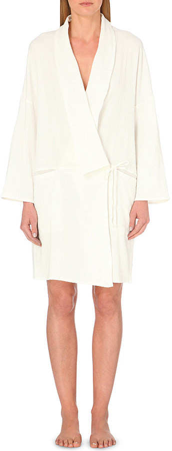 Skin Double-Layer Cotton-Gauze Robe, Women's, Size: L, Crane White ...