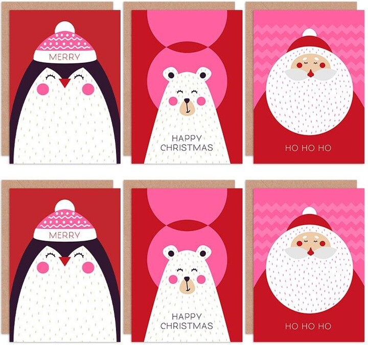 Artery8 Cute Christmas Penguin Polar Bear Santa Blank Greeting Cards ...