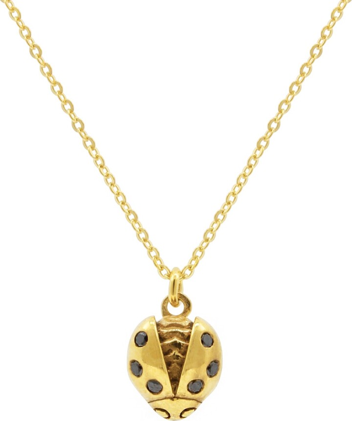 Lee Renee Ladybird Black Diamond Necklace – Gold - Wings Open - ShopStyle