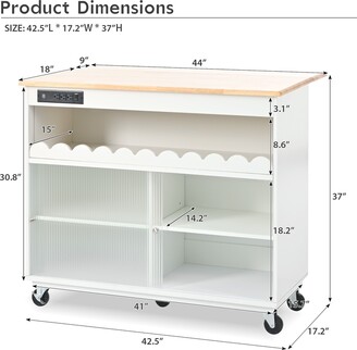 LELATTRADE White Kitchen Island Cart w/ Power Outlets, LED Light ...