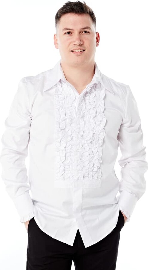 Zen Retro Mens Ruffle Ruche Frill Tuxedo Shirt White 4XL - ShopStyle