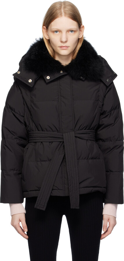 Yves Salomon Black Belted Down Jacket - ShopStyle