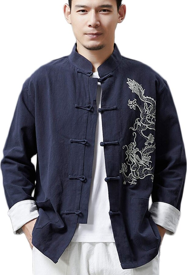 LZJN Men's Chinese Traditional Linen Cotton Kung Fu Jacket Tang Suit ...