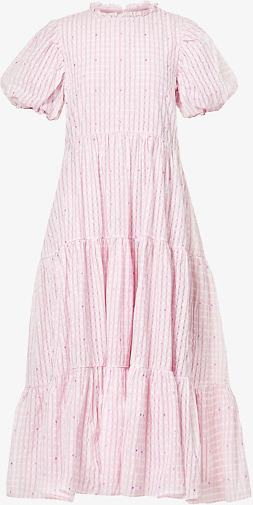 Sister Jane Womens Baby Pink Gingham Meadow Gingham-pattern Puff-sleeve ...