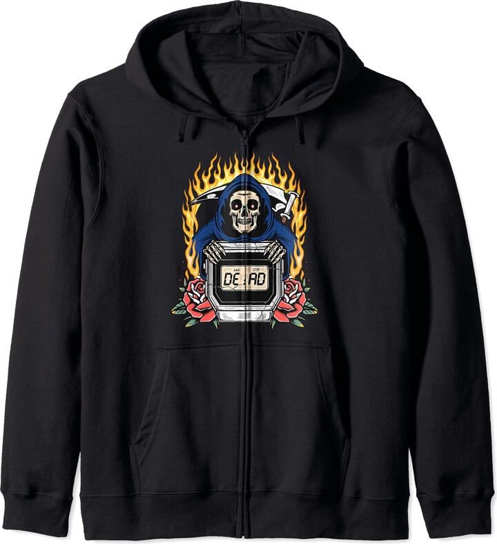 Grim Reaper Dead Gothic Reaper with scythe Death time edgy Zip Hoodie ...