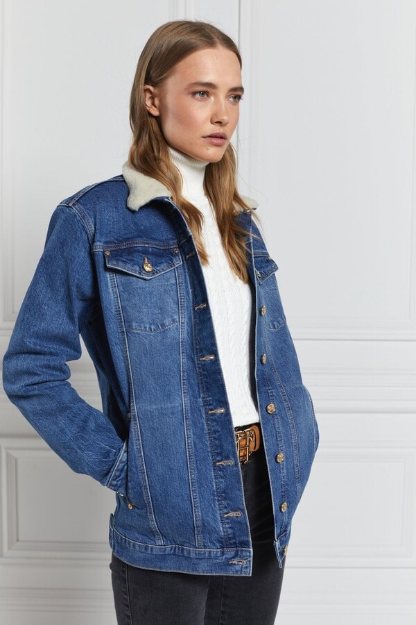 Holland Cooper Longline Denim Jacket With Sherpa Collar - ShopStyle