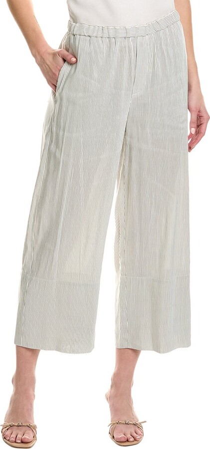 Vince Striped Pull-On Cropped Linen-Blend Pant - ShopStyle