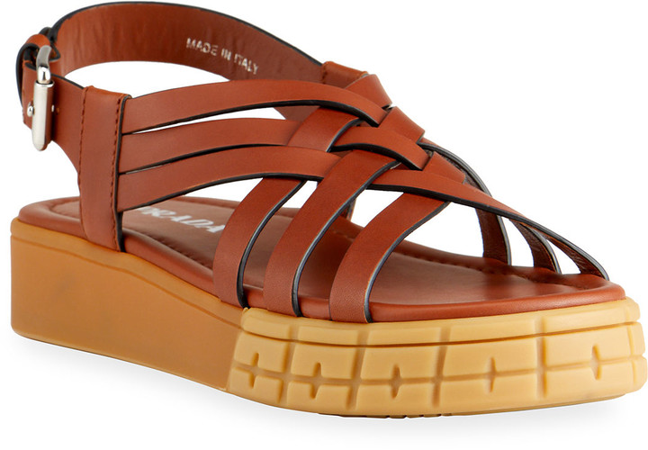 Prada Platform Crisscross Sandals - ShopStyle