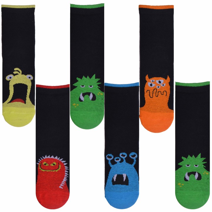 The Essentials Wardrobe Boys 6 Pack TEW Monster Toe Design Socks - UK 4 ...