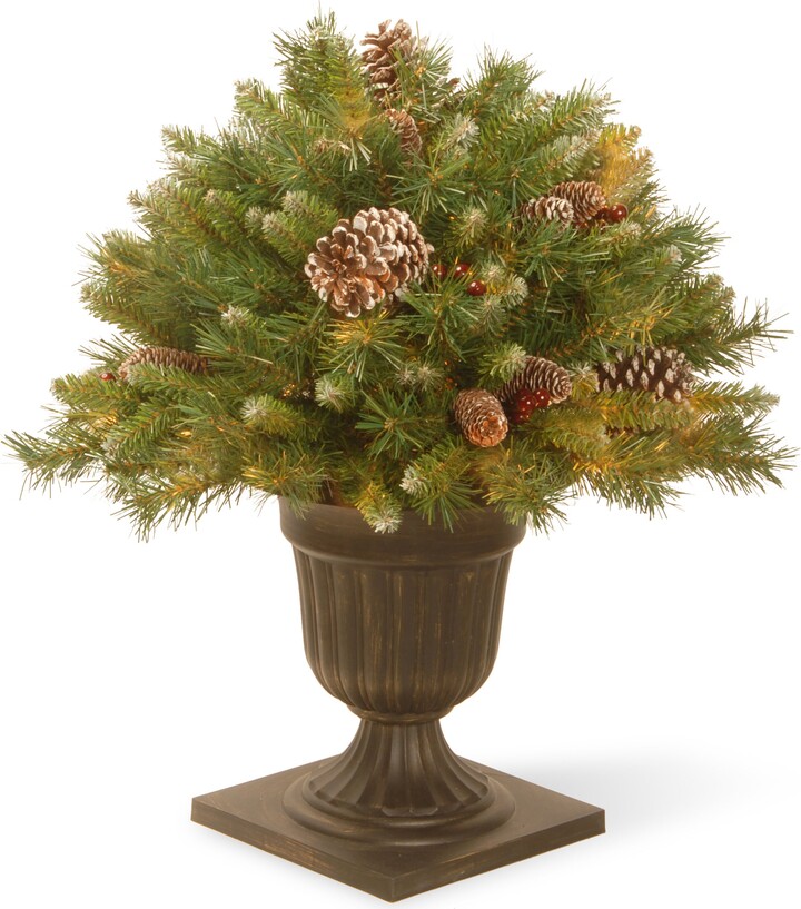 Dunelm 26" Artificial Frost Berry Porch Bush in a Bronze Urn Bronze ...