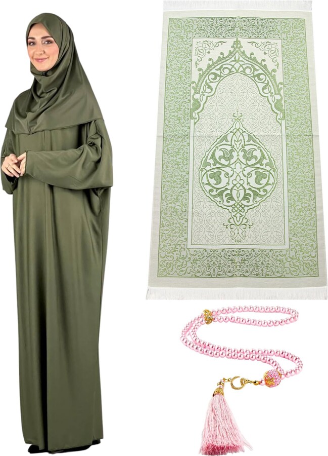 Prien Women Prayer Dress With Hijab Tasbih Muslim Set Islamic Clothes ...