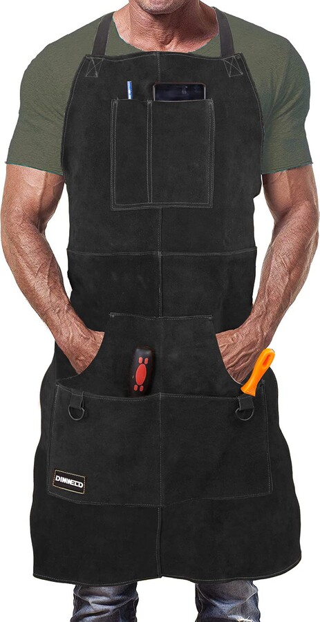 DIMWELD Leather Welding Apron With 6 pockets for men. Heavy Duty ...