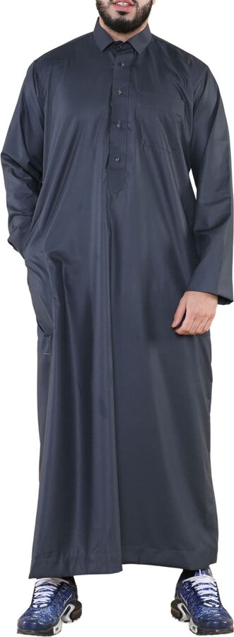TruClothing Mens Thobe Jubba Turn Down Collar Islamic Muslim Cotton ...