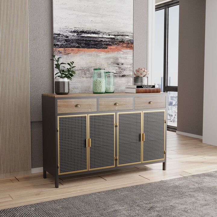 EYIW 4 Doors Modern Sideboard with 3 Top Drawers, Freestanding ...
