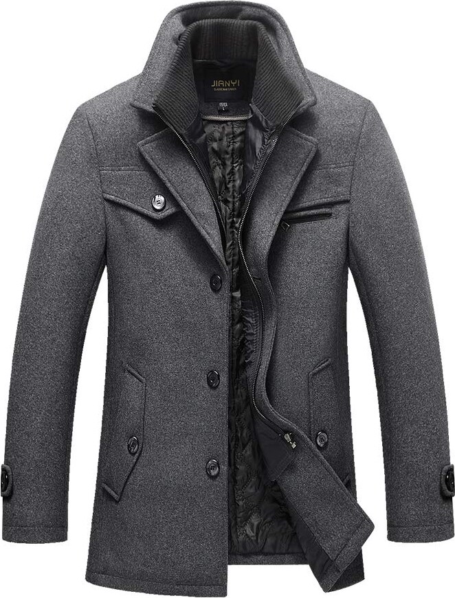 FTCayanz Men's Wool Coat Business Trench Overcoat Jackets Style 2-Grey ...