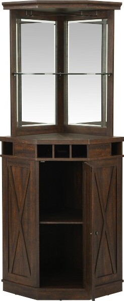 Home Source Mahogany Corner Bar Unit with built-in Wine Rack and Lower ...
