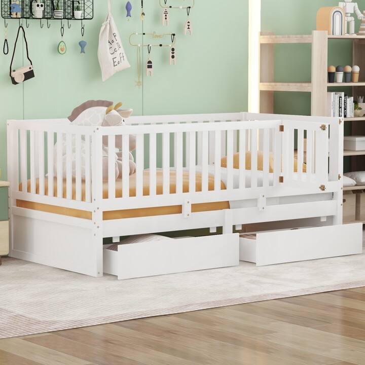 Simplie Fun Twin Size Wood Daybed with Guardrails and Drawers - ShopStyle