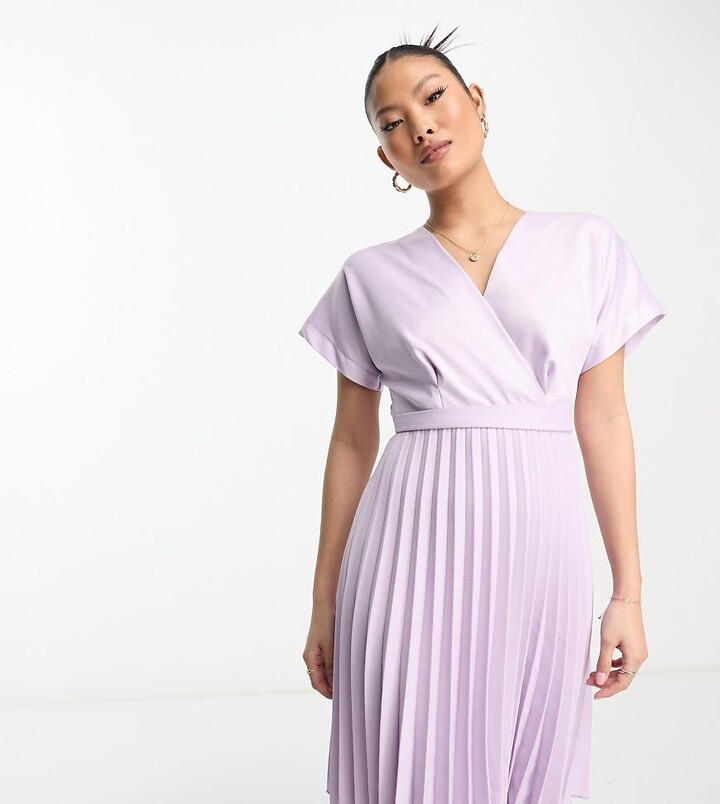 Closet London Petite wrap front pleated mini dress in lavender - ShopStyle