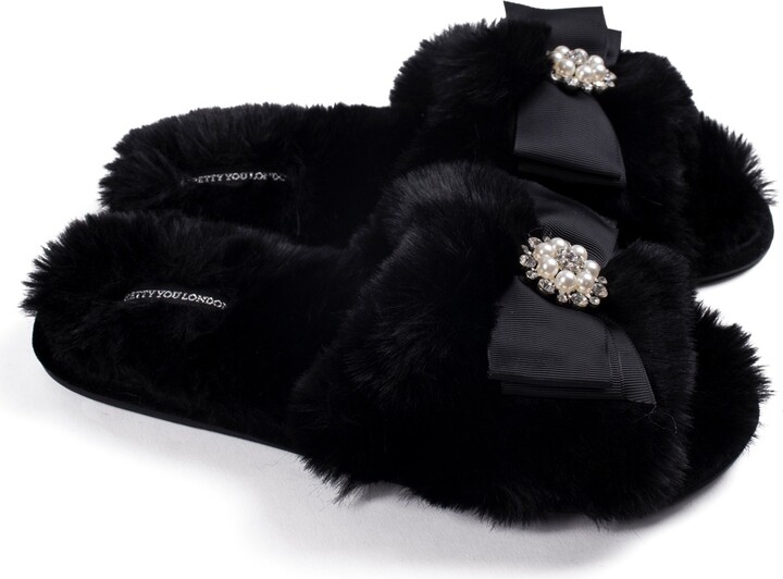 Pretty You - Anya Slider Slipper With Diamante In Black - ShopStyle