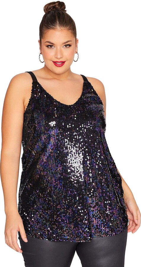 Yours London Curve Black & Sequin Embellished Cami Top - Women's - Plus ...