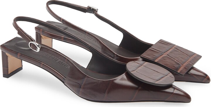 Jacquemus Les Duelo Mismatched Croc Embossed Kitten Heel Slingback Pump ...