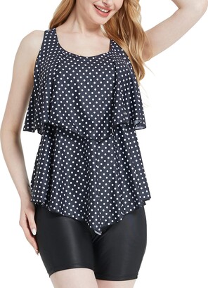 Wantdo Women's Plus Size Ruffle Tankini Set Three Piece Swimming ...