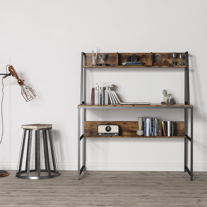 CTEX Industrial Computer Desk Study Table with Desktop Storage Shelves ...
