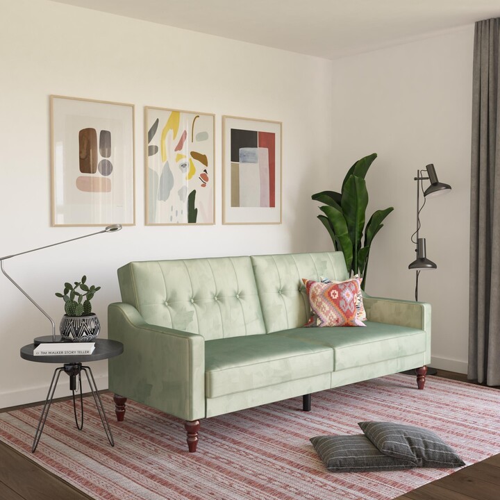 Howcool Beatrice Coil Futon, Convertible Sofa Bed Couch, Light Teal ...