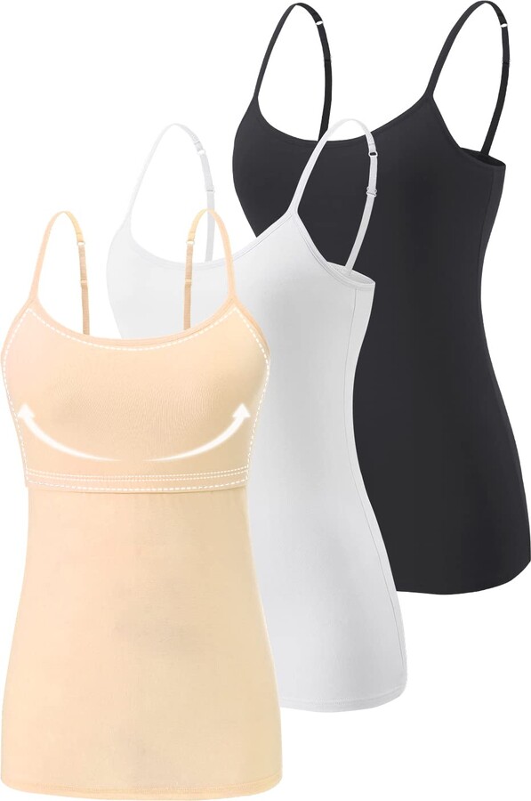 Vislivin Womens Cotton Camisole Adjustable Strap Tank Tops with Shelf ...