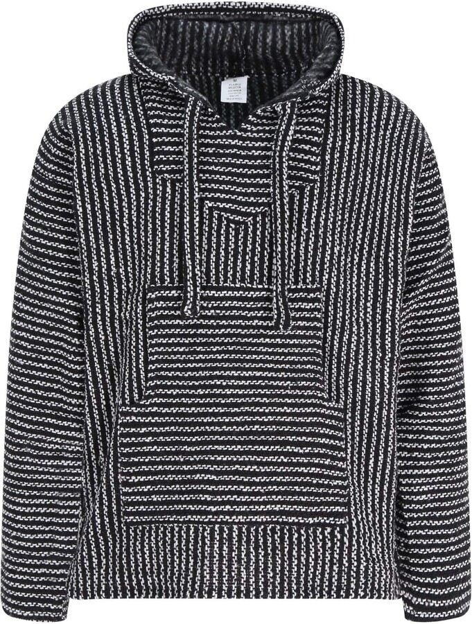 Siesta Mexican Baja Jerga Hoodie Hippie Festival Top in Thin Black and ...