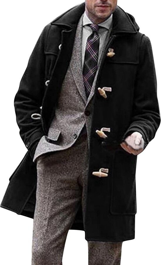 VESNIBA Wool Trench Coat Men's Wool Coat Winter Windproof Overcoat Slim ...