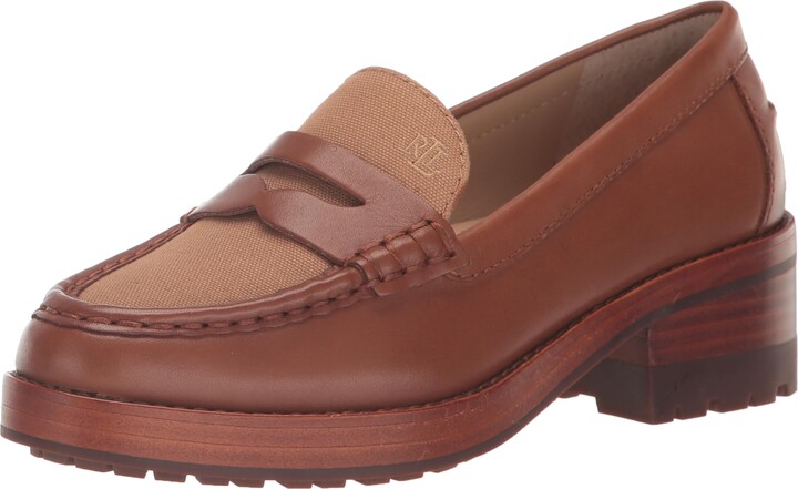 Lauren Ralph Lauren Wren Leather & Canvas Penny Loafer Deep Saddle Tan ...