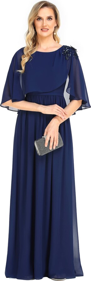 Ever-Pretty Round Neck Long Sleeves A Line Empire Waist Floor Length ...