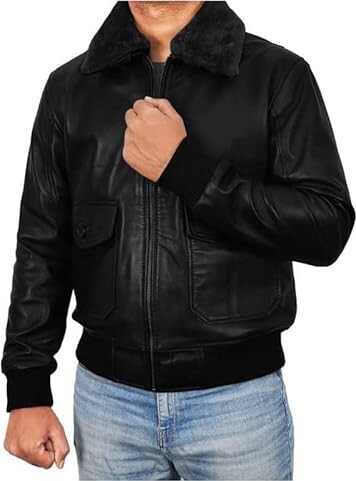 Fashion_First Mens Tom Cruise Flight G1 Black Aviator Bomber Leather ...