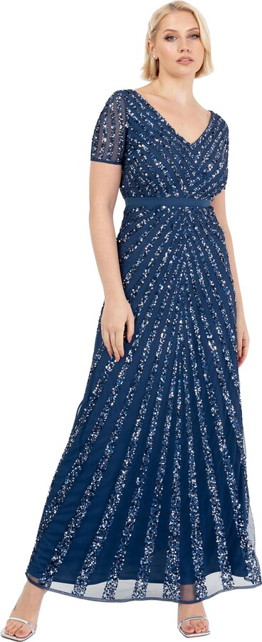 Maya Deluxe Women's Maxi Ladies Embellished Sequin Dress Long Short ...