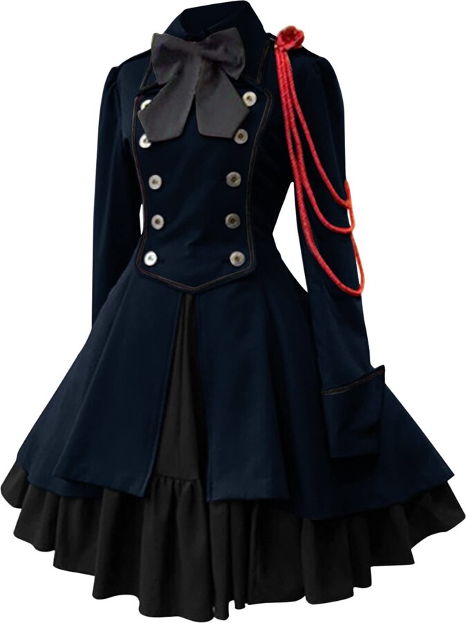 Beokeuioe Gothic Dress Medieval Ruffle Lolita Dress Baroque Rococo ...