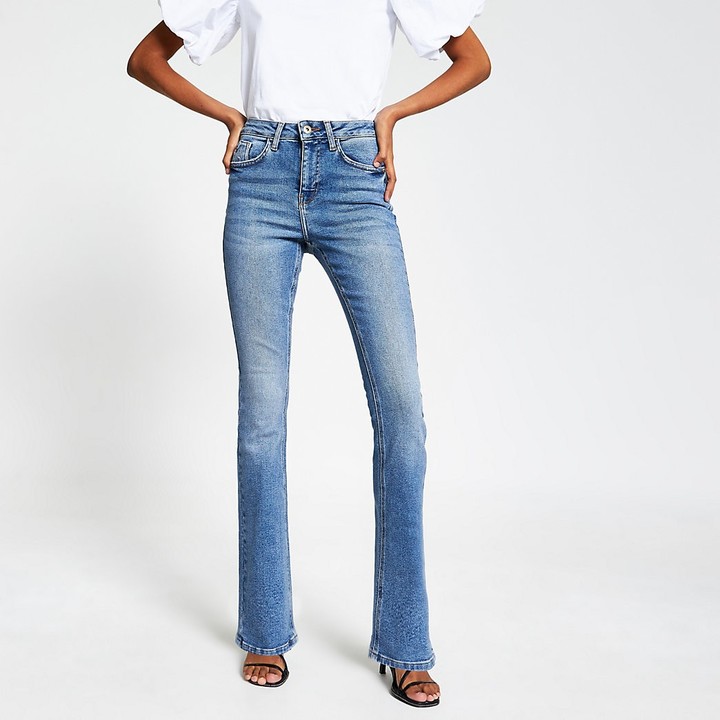 River Island Blue high rise bootcut denim jeans - ShopStyle
