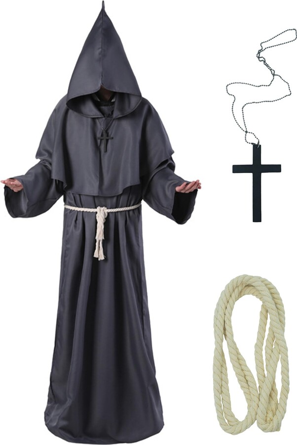 AIEOE Medieval Friar Hooded Monk Costume Renaissance Priest Robe Cape ...