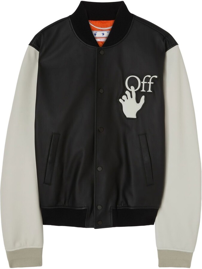 Off-White Hands Off-logo leather bomber jacket - ShopStyle